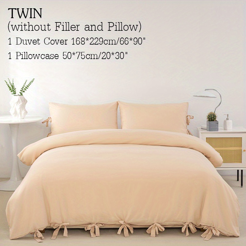 2 3pcs Duvet Cover Set Solid Bowknot Bedding Set Soft Comfortable Duvet ...