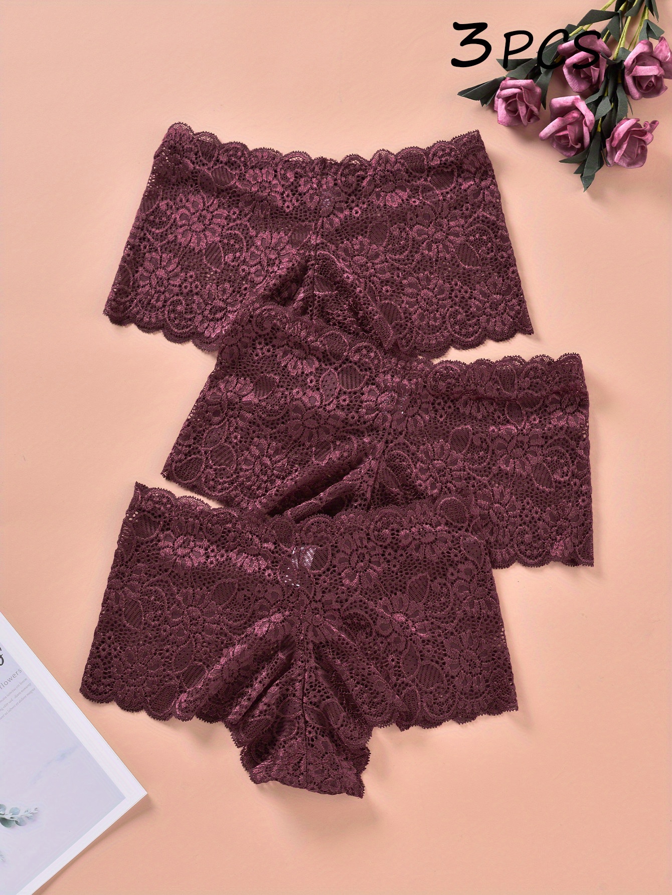 Floral Lace Panties Sexy Semi Sheer Scallop Trim Panties Temu