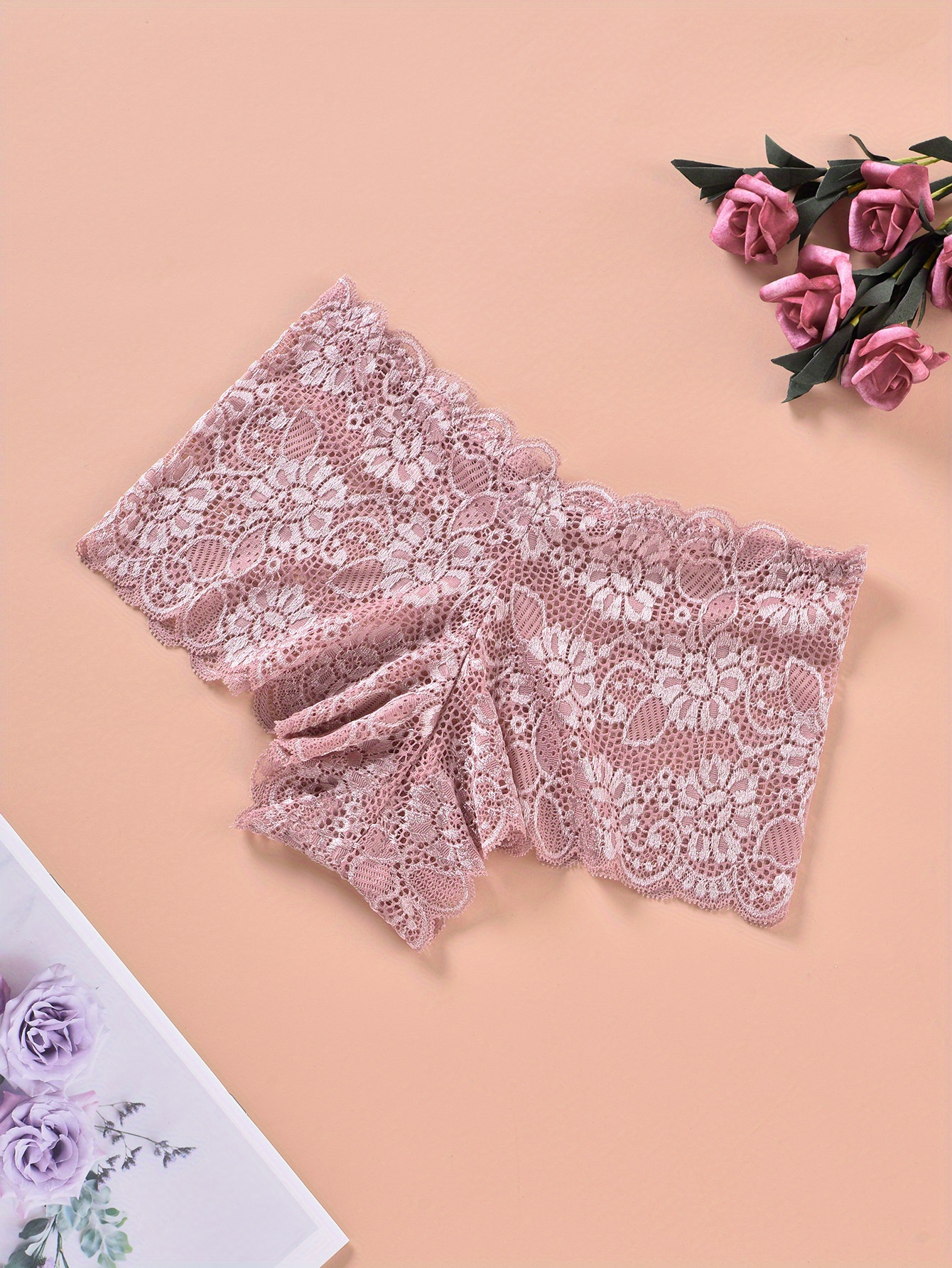 Floral Lace Panties Sexy Semi Sheer Scallop Trim Panties Temu