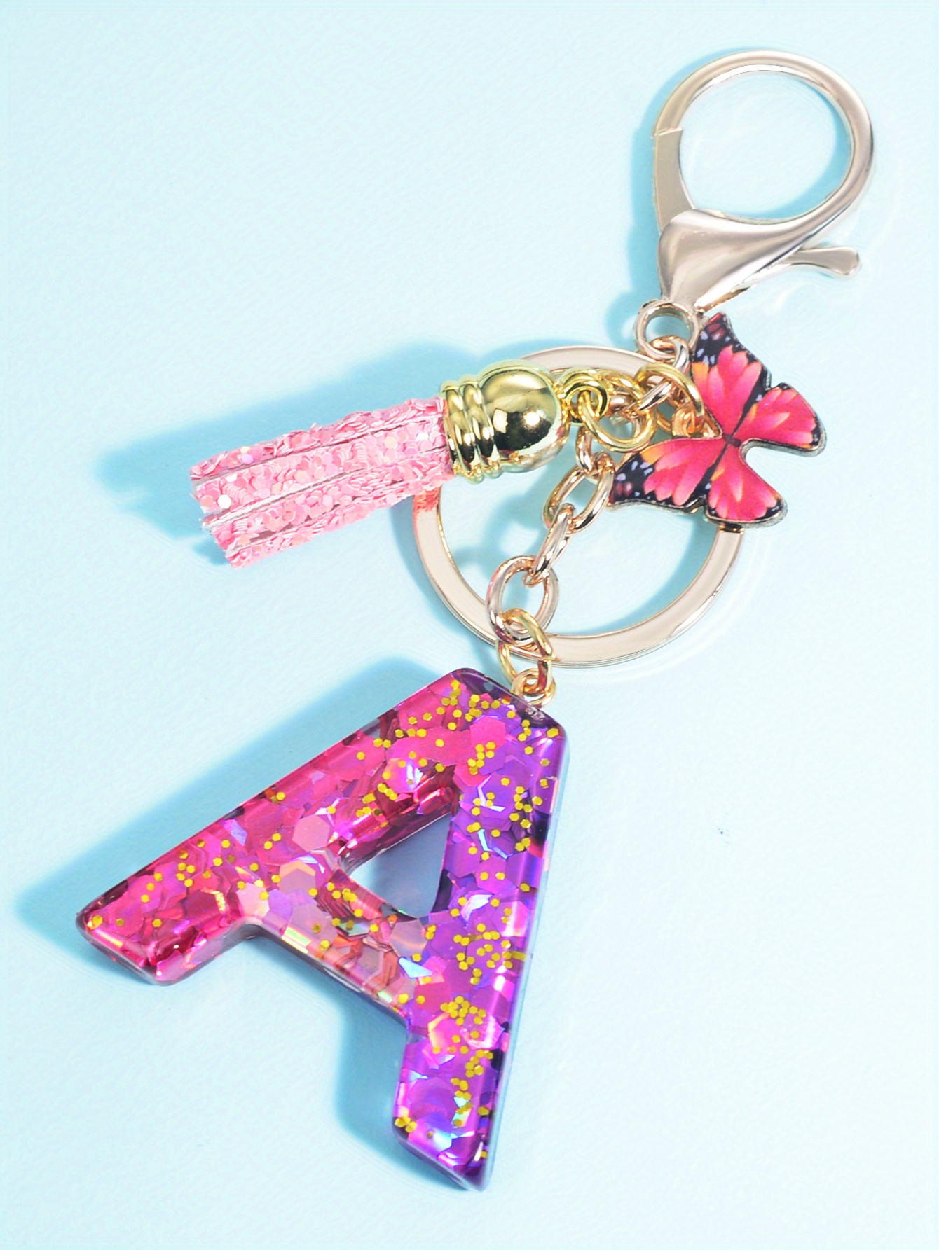 Sequins Alphabet Keychain Boho Resin Key Chain - Temu Philippines