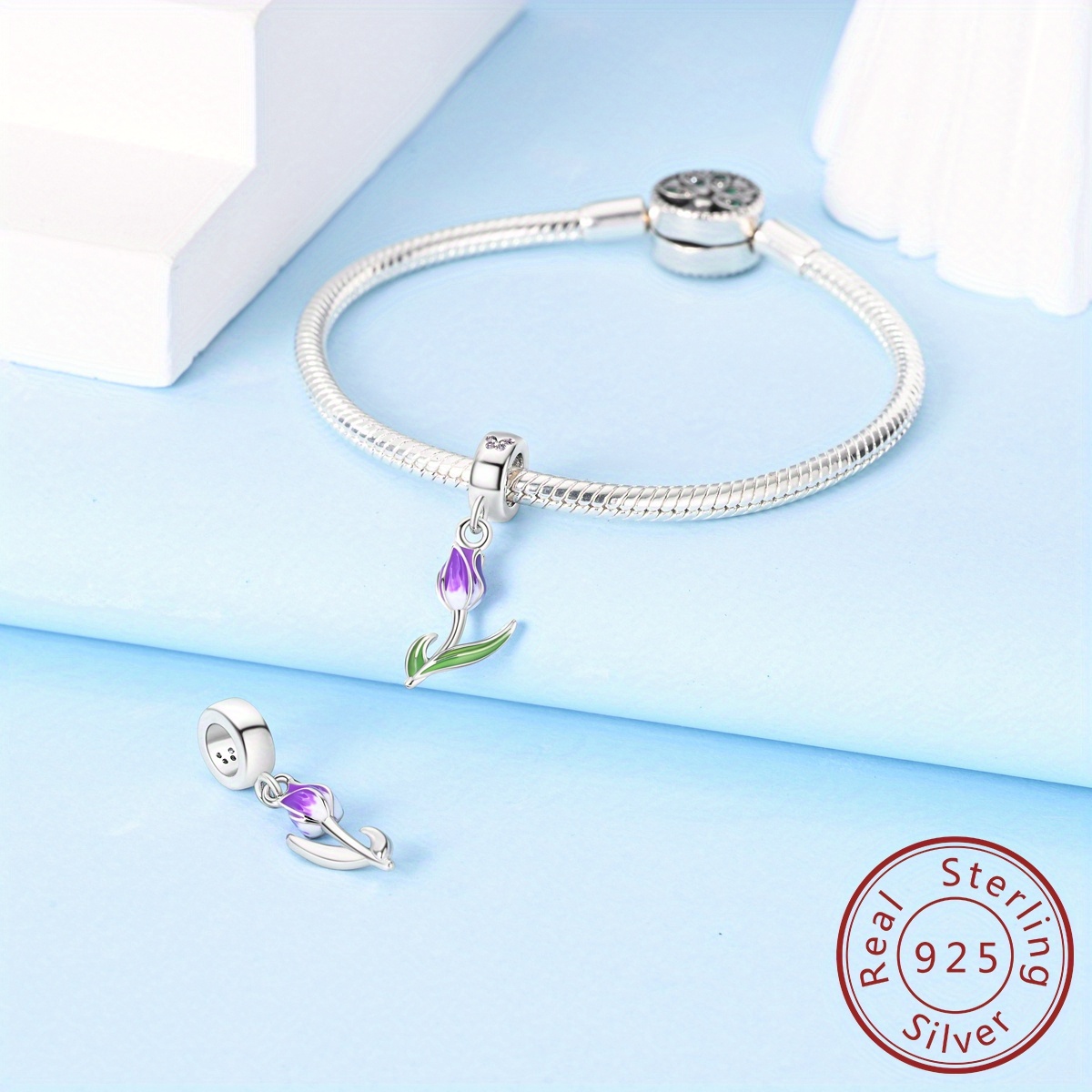 925 Sterling Silver Flower Series Charm Beads Tulip - Temu Australia