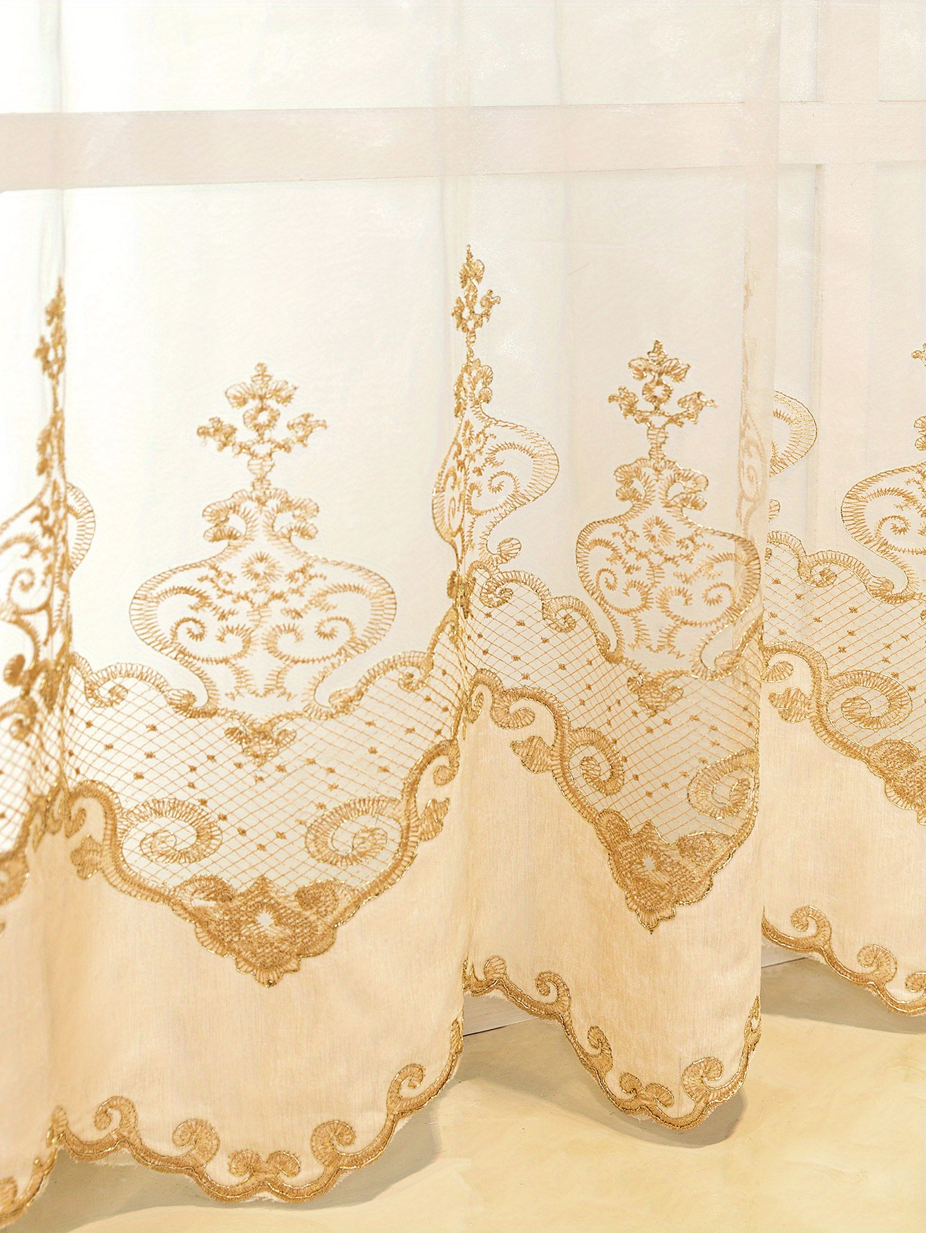 Pastoral Flower Embroidered Sheer Curtain Living Room - Temu Ireland
