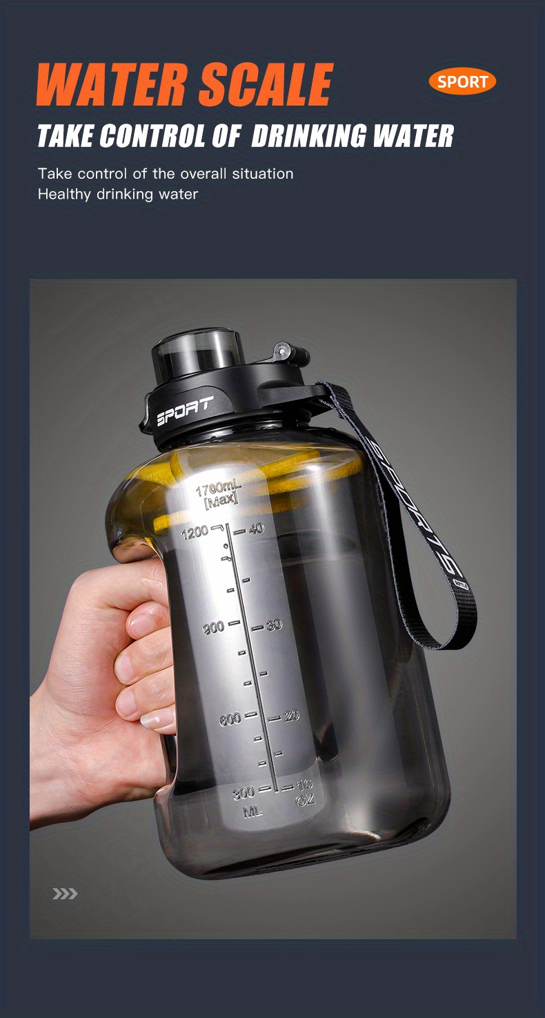 1pc 1700ml ポータブル大容量ウォーターボトル、容量マーク付きプラスチック水差し、男性と女性のアウトドアスポーツ、フィットネス、サイクリング、ジム、エクササイズに最適 - Sports ...