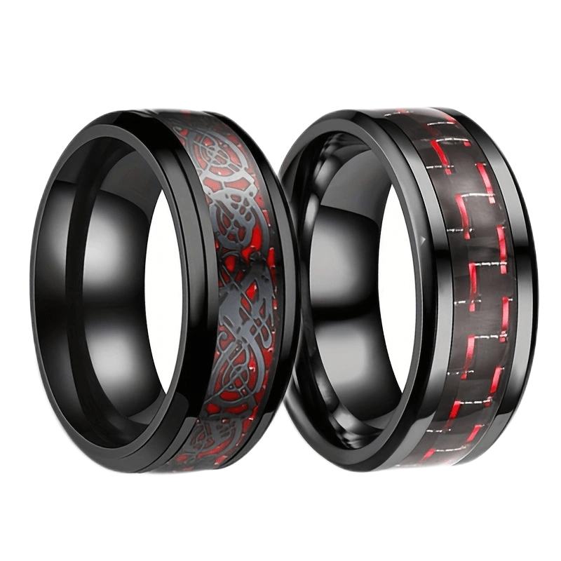 Stainless Steel Dragon Pattern Rings Simple Punk Carbon - Temu New Zealand