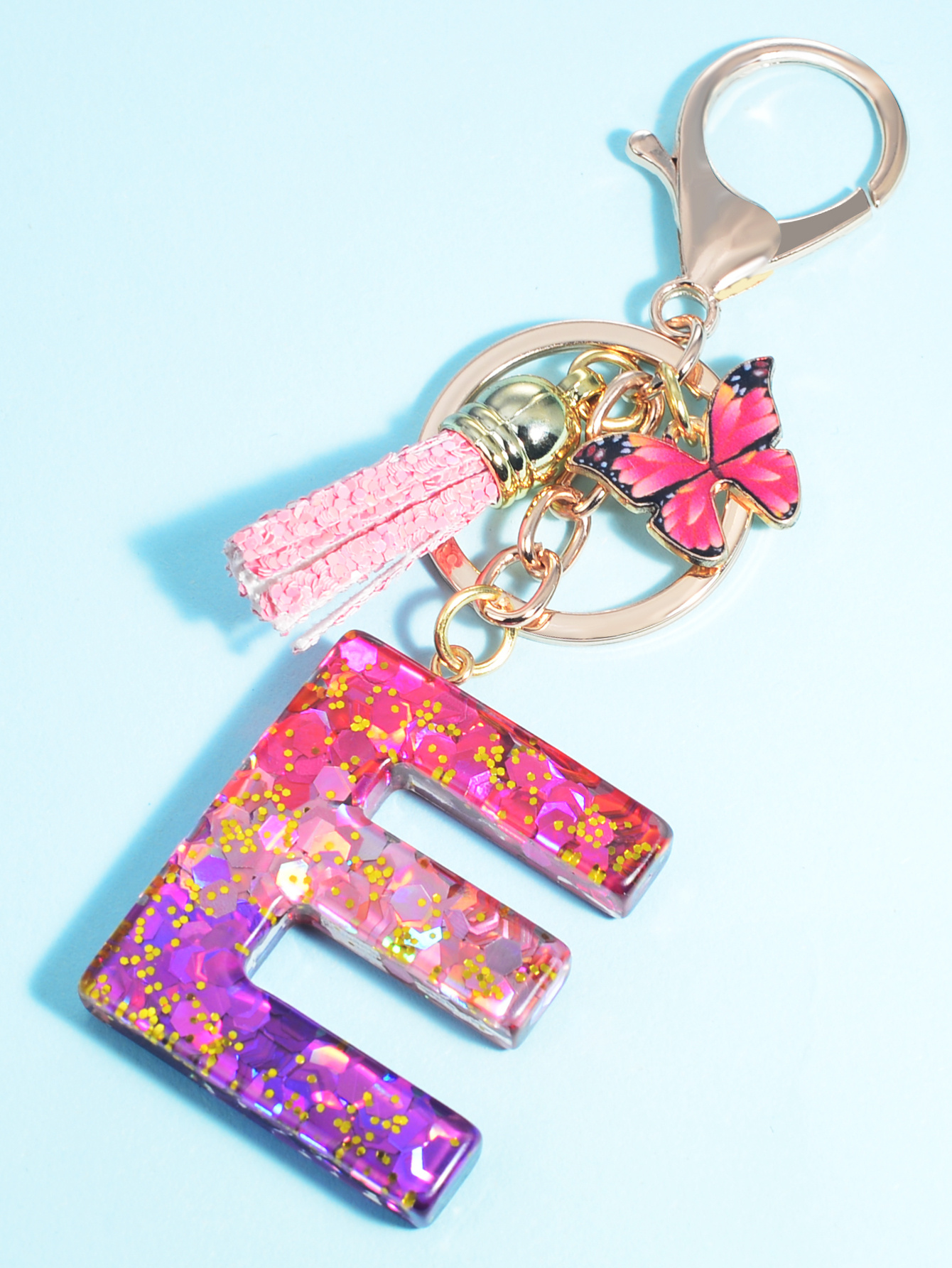 Sequins Alphabet Keychain Boho Resin Key Chain - Temu Philippines