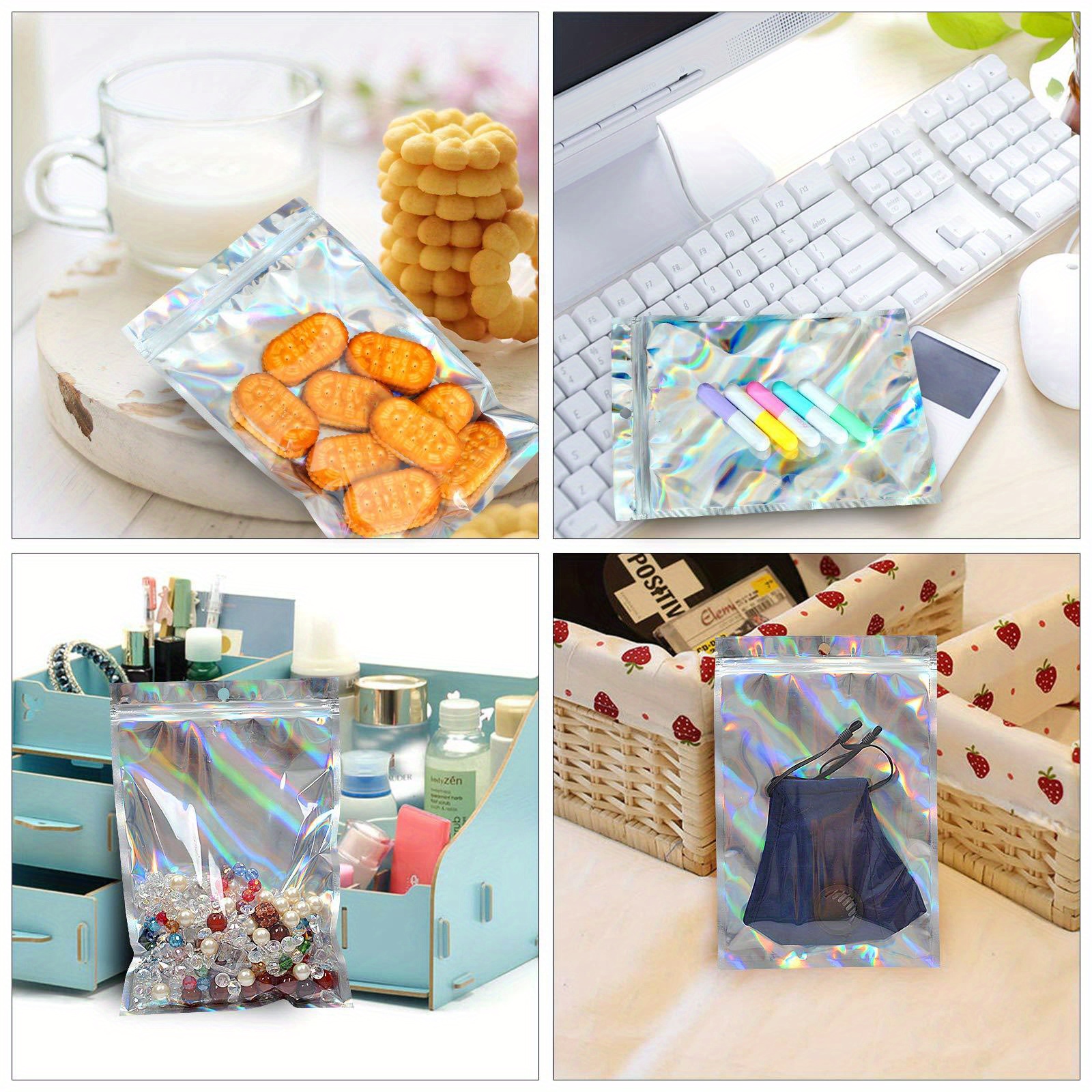 Smell Proof Holographic Bags Resealable Mylar Packaging Bags - Temu ...