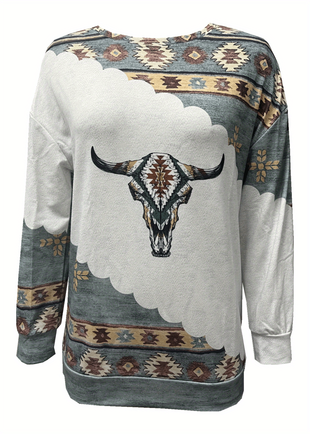 cow skull neck sweatshirt casual long sleeve - {region_name}