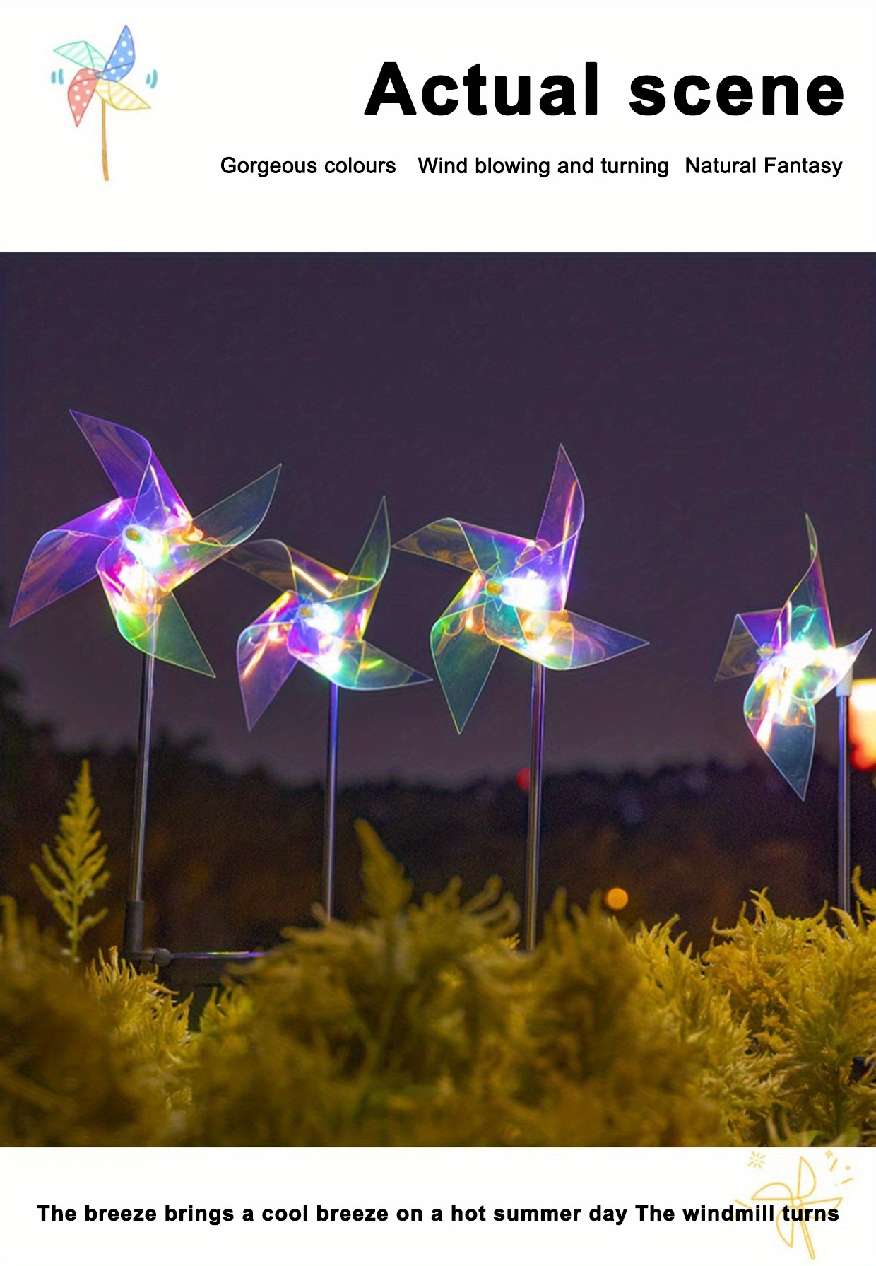 1pc Led Solar Light Windmill Plug In Lights 4 Leaf Rotation Outdoor ...