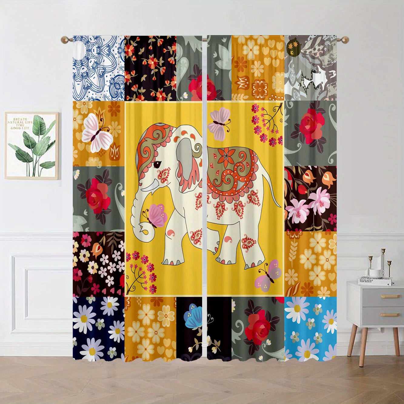 Cute Elephant Printed Curtains Rod Pocket Window Drapes - Temu United ...