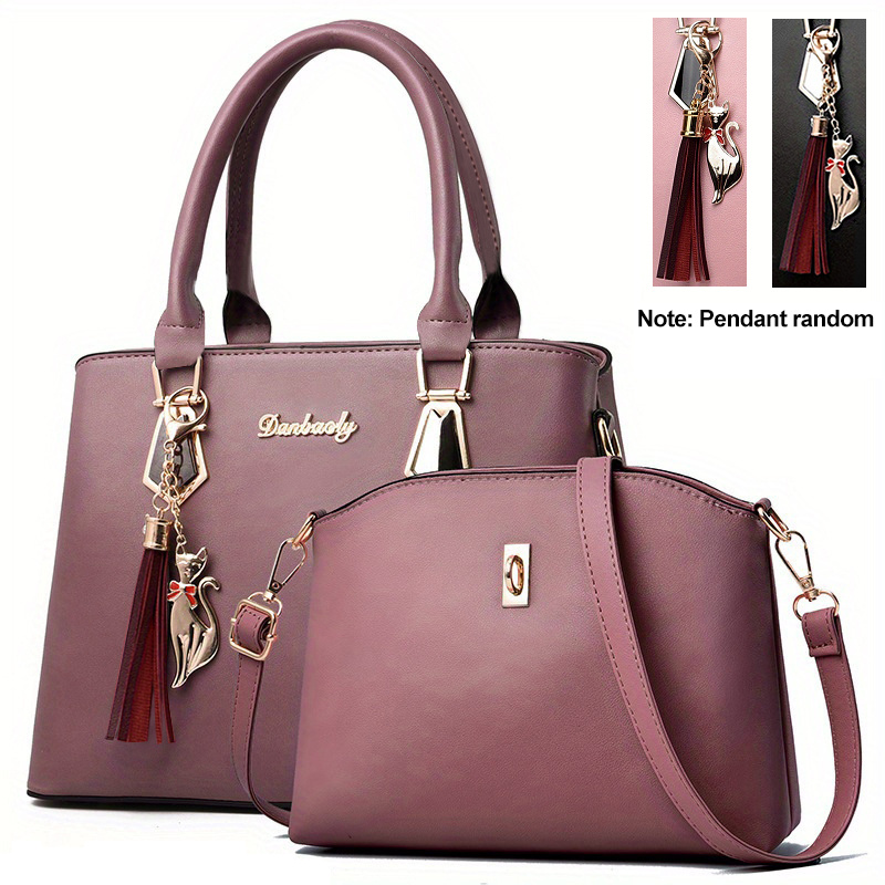 Womens Solid Color Bag Set Zipper Pu Leather Purse - Temu