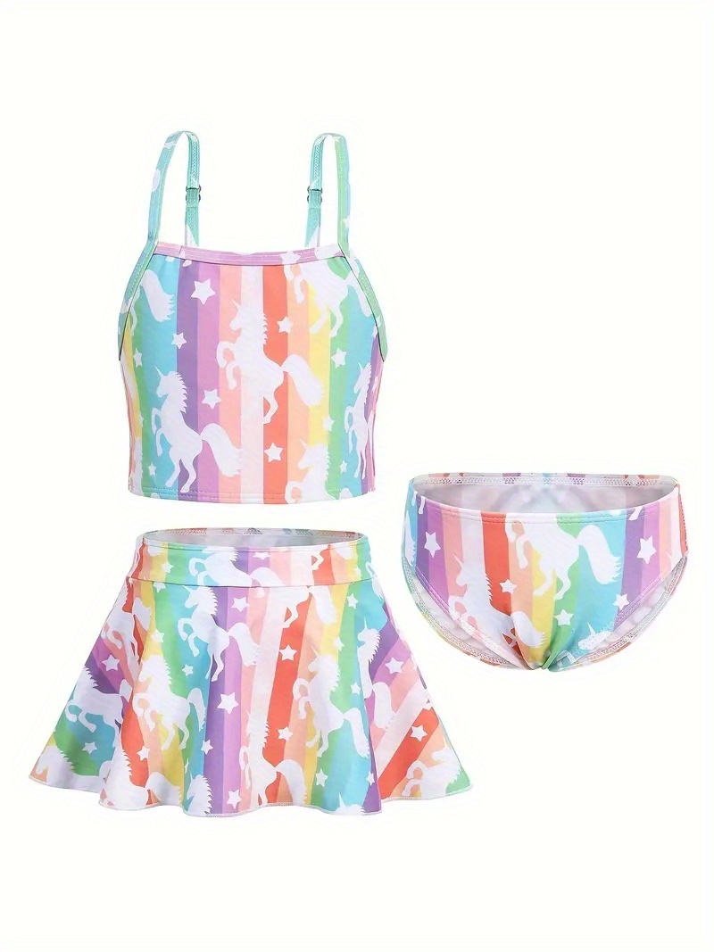 Girls Bikini Split Swimsuit Strappy Top + Bottoms + Cover Up - Temu New ...