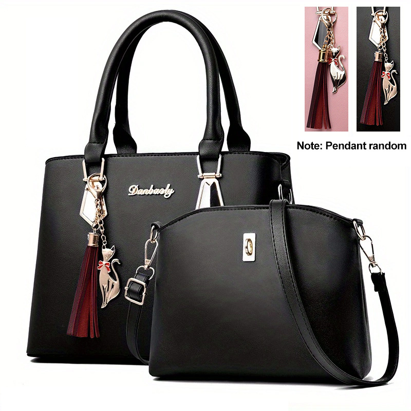 Womens Solid Color Bag Set Zipper Pu Leather Purse - Temu
