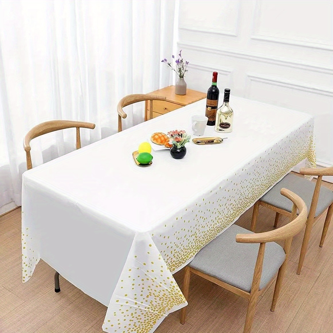 Disposable Plastic Tablecloths Golden Polka Dots Rectangular - Temu