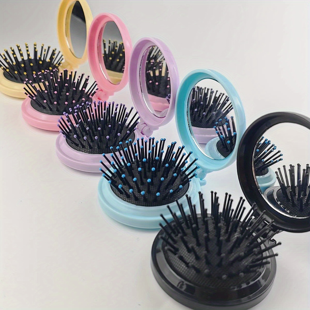 Folding Travel Mirror Comb Air Cushion Hair Brush Round - Temu
