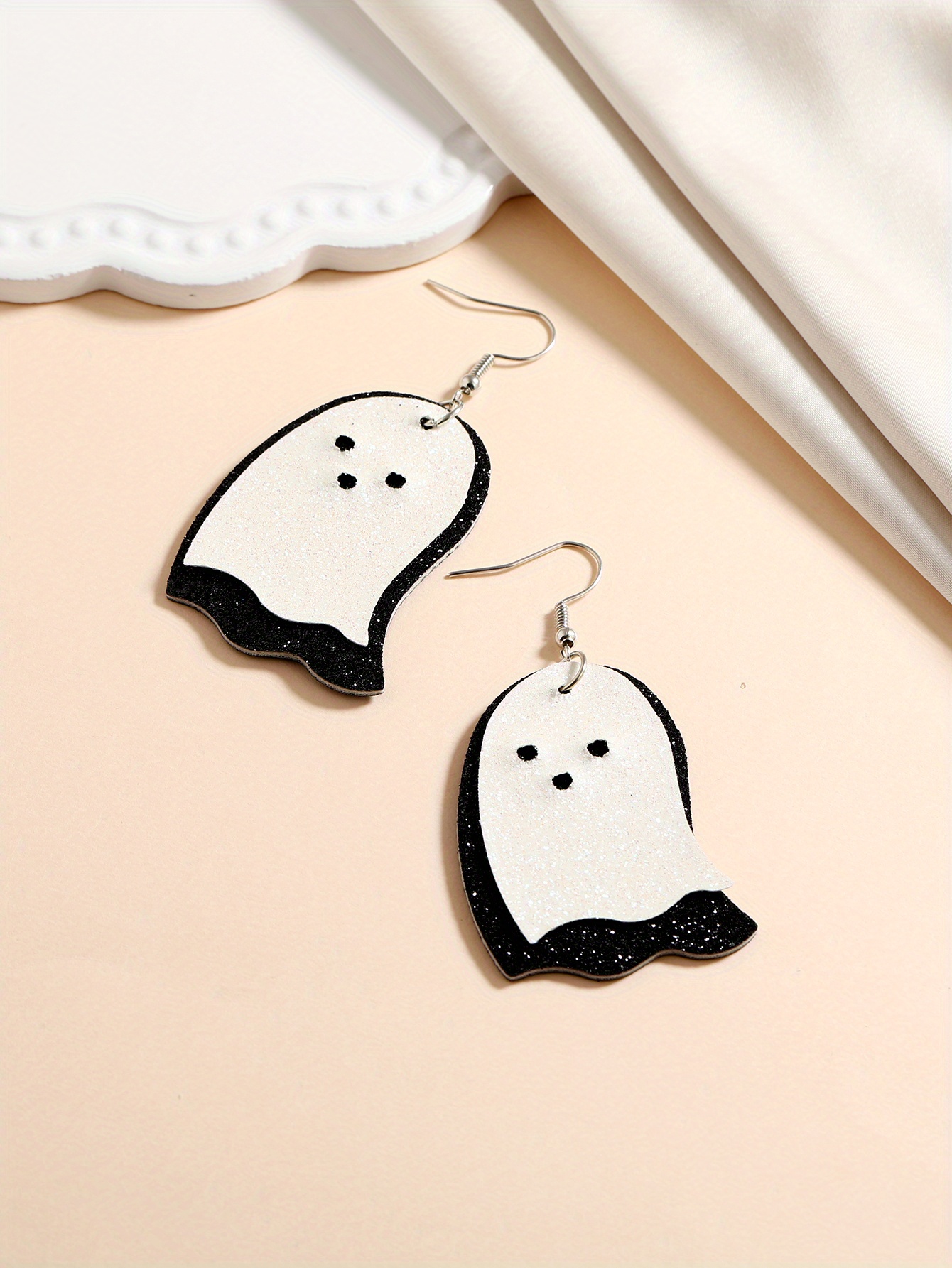 Double layer Black White Ghost Design Dangle Earrings Cute - Temu Australia