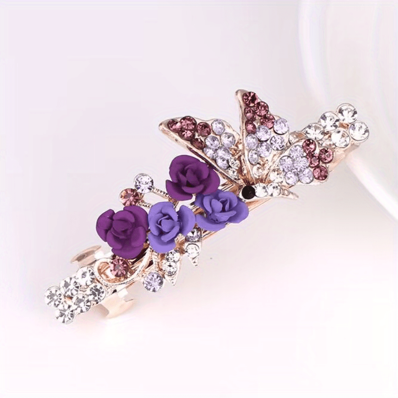 Small Rose Flower Rhinestone Butterfly Hair Clip Headdress - Temu ...
