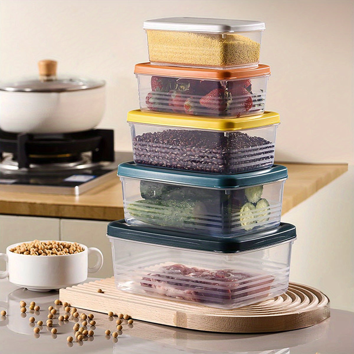 Refrigerator Organizer Food Containers Lid Stackable - Temu Canada