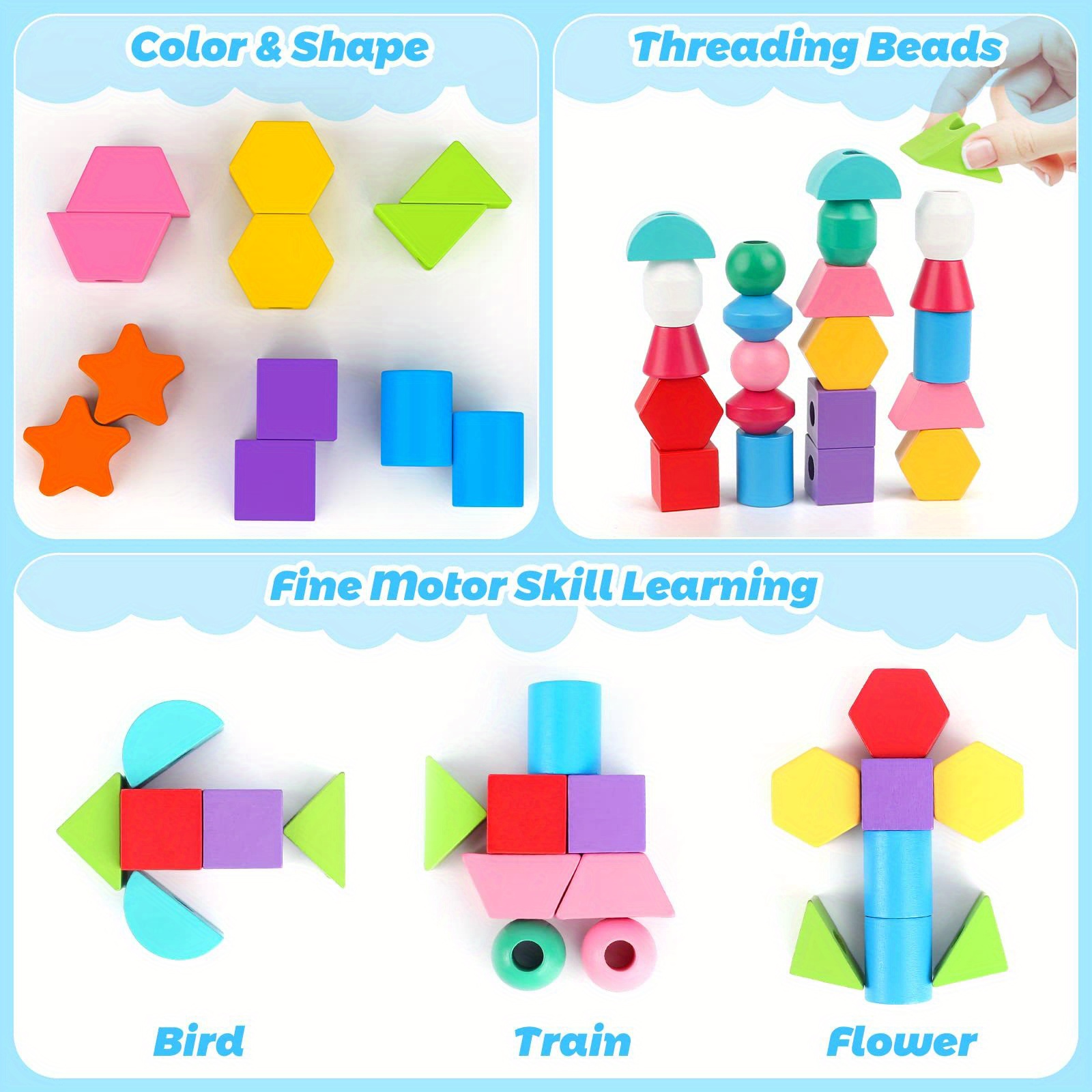 Wooden Beads Sorting Toy Set Stem Preschool - Temu