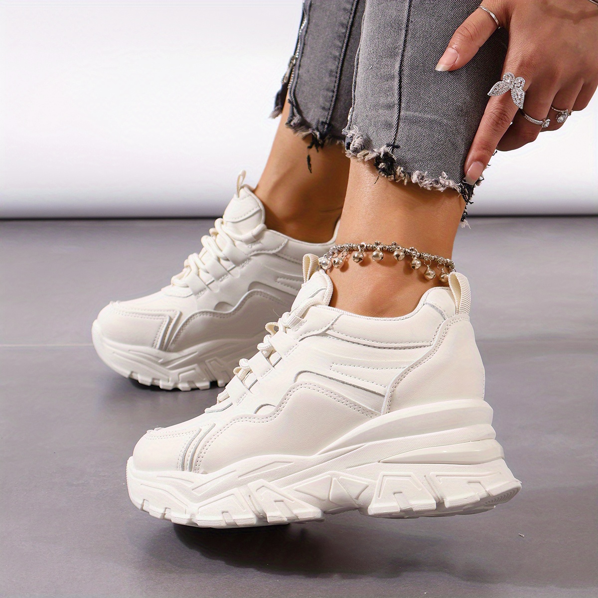 Sports Sneakers Solid Color Thick Sole Shock Absorption Non - Temu Canada