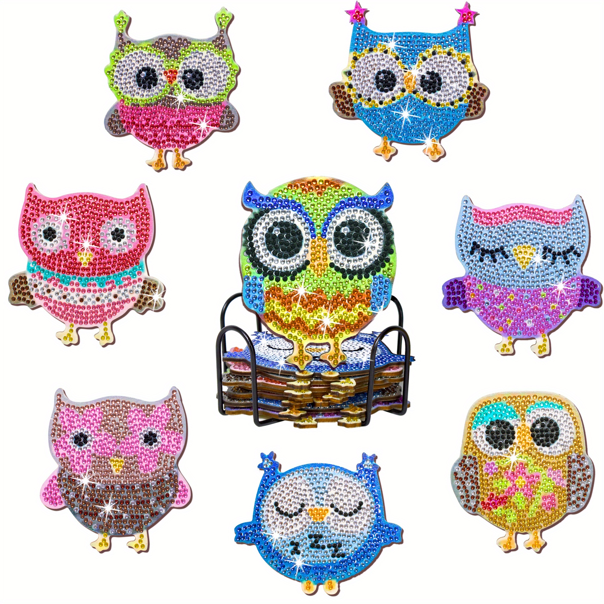 Diy Diamond Art Coaster Kits Owl Size - Temu Australia