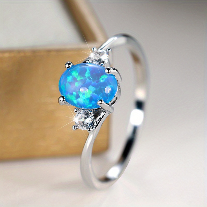 Elegant Ring Inlaid Opal Sizes Choose - Temu