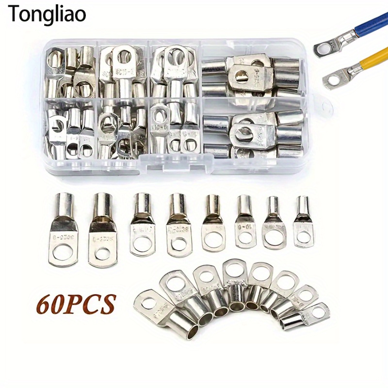 60pcs 와이어 러그 커넥터 링 Sc6 25 구리 커넥터 베어 케이블 전기 압착 단자 커넥터 키트 Temu Republic