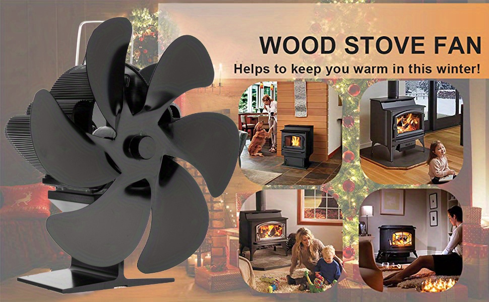 1pc Heat Powered Wood Stove Fan With Magnetic Thermometer For Efficient ...