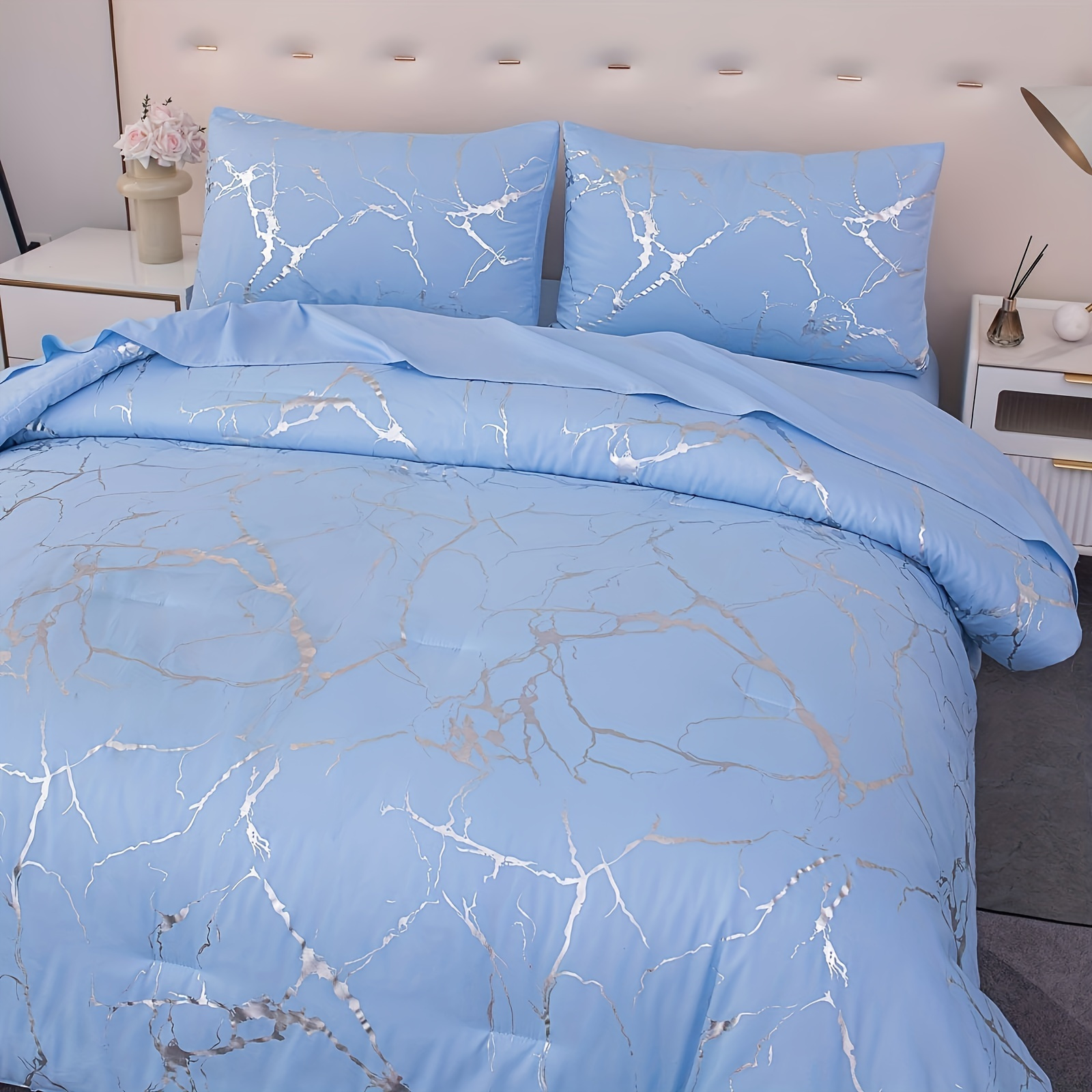 Modern Simple Duvet Cover Set Solid Color Bronzing Marble - Temu South ...