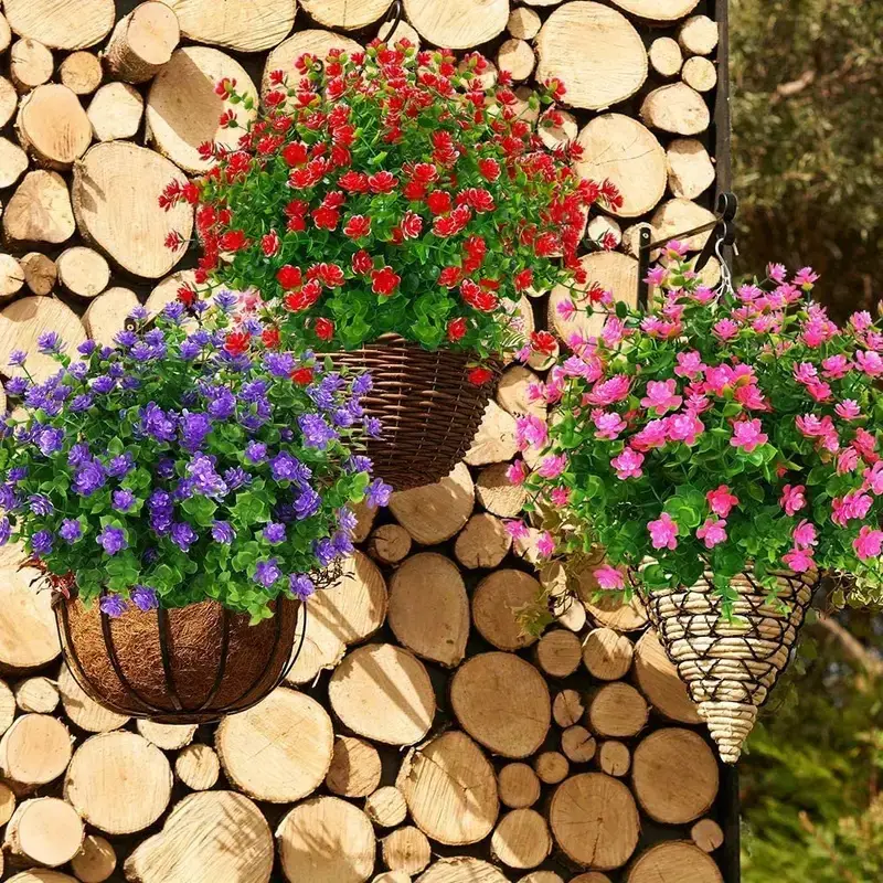 屋外用造花3個、耐紫外線プラスチック製の花と植物、バルクシルク造花は、屋外墓地屋内花瓶や植木鉢の装飾用の吊り下げ植木鉢に使用されます
