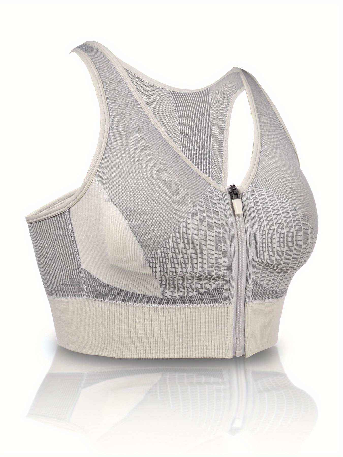 Colorblock Zipper Sports Bra Comfy Breathable Push - Temu