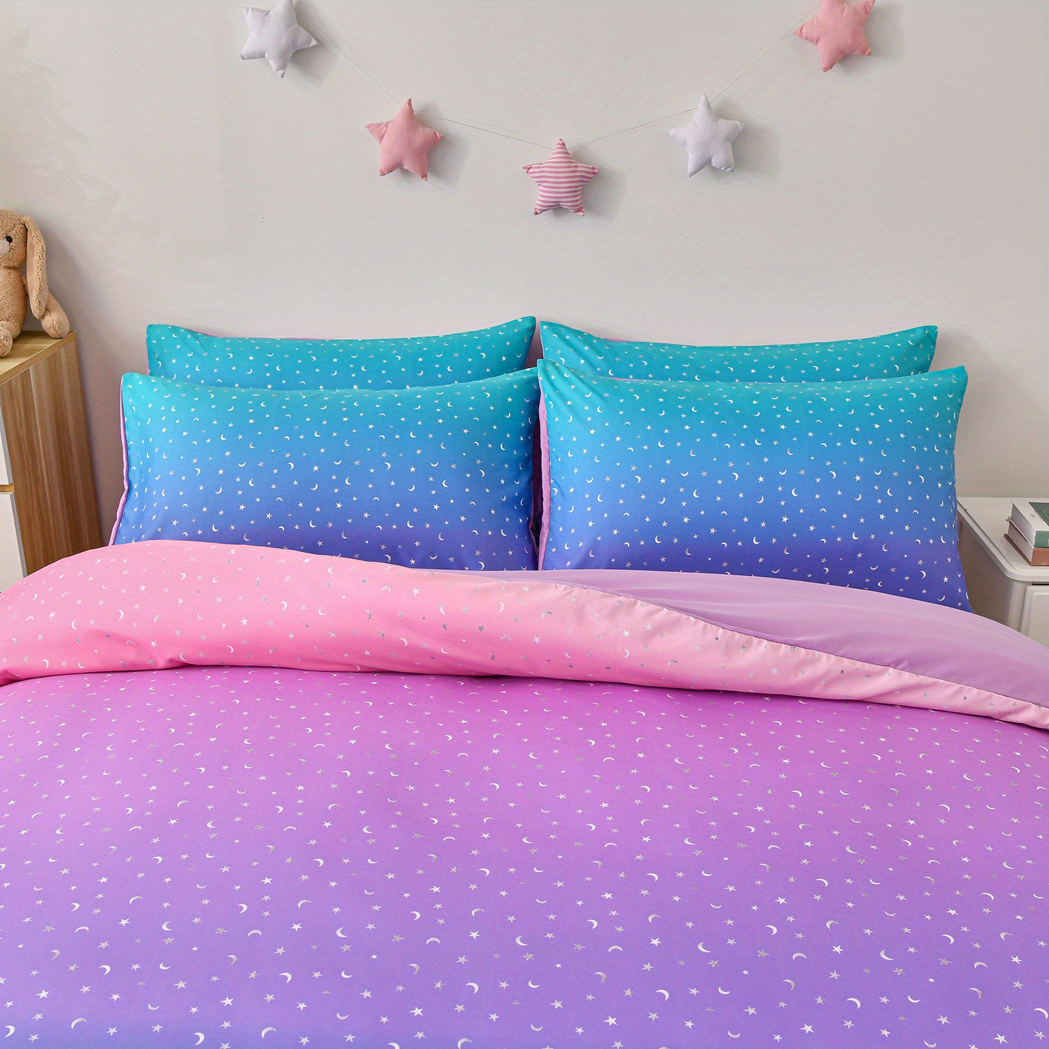 Soft Comfortable Star Moon Gradient Duvet Cover Set Bedroom - Temu ...
