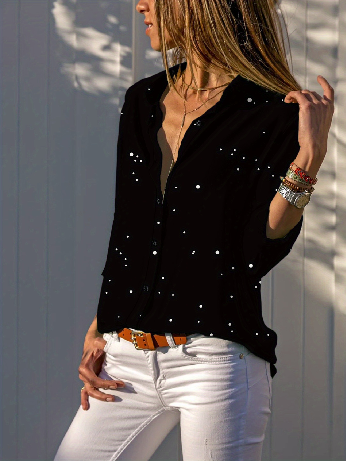 Graphic Print Button Front Shirt Casual Long Sleeve Shirt - Temu Norway