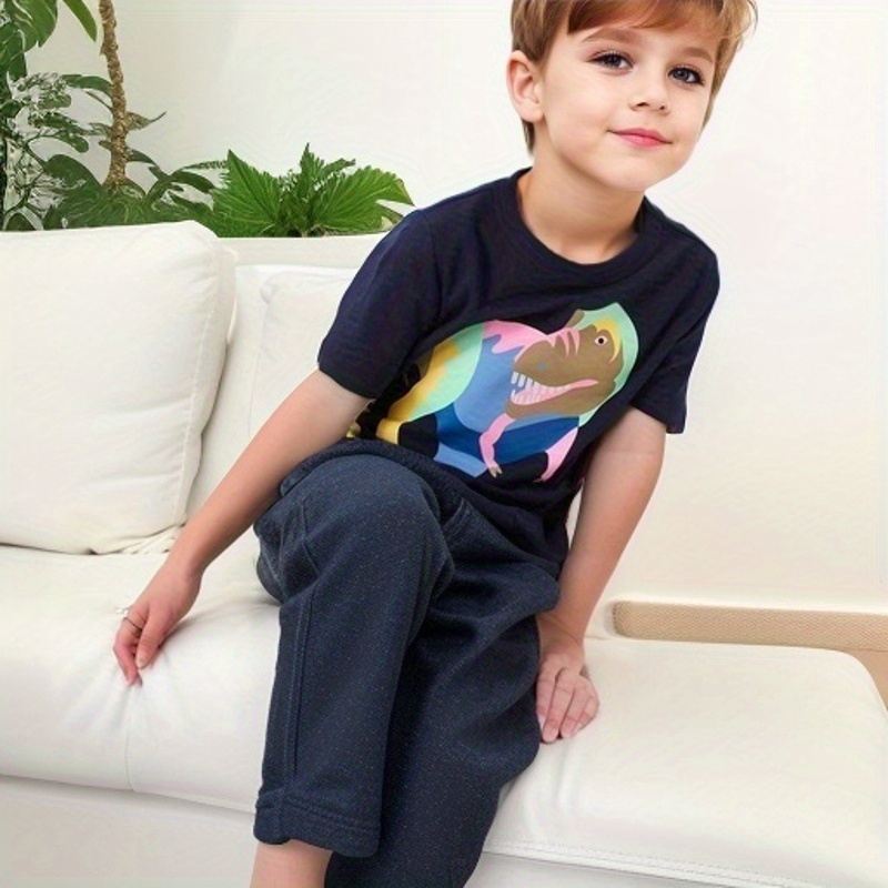 Colorful Dinosaur Print T Shirt Tees Kids Boys Casual Short - Temu United Kingdom
