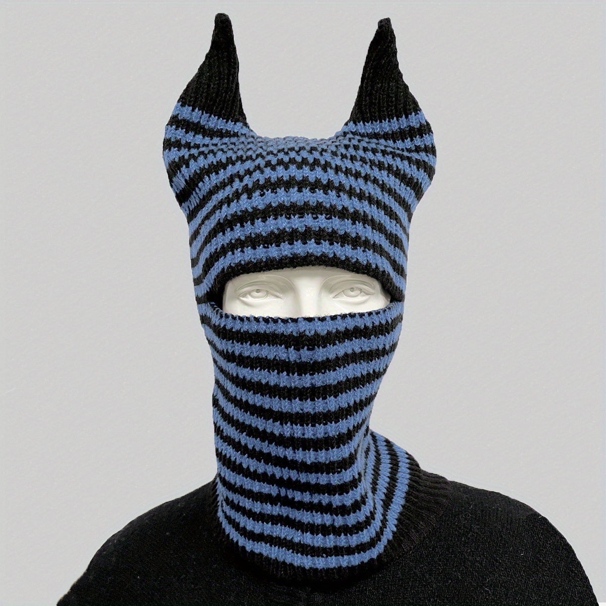 Warm Striped Horn Balaclava Ski Mask Unisex Hip Hop Beanie - Temu ...