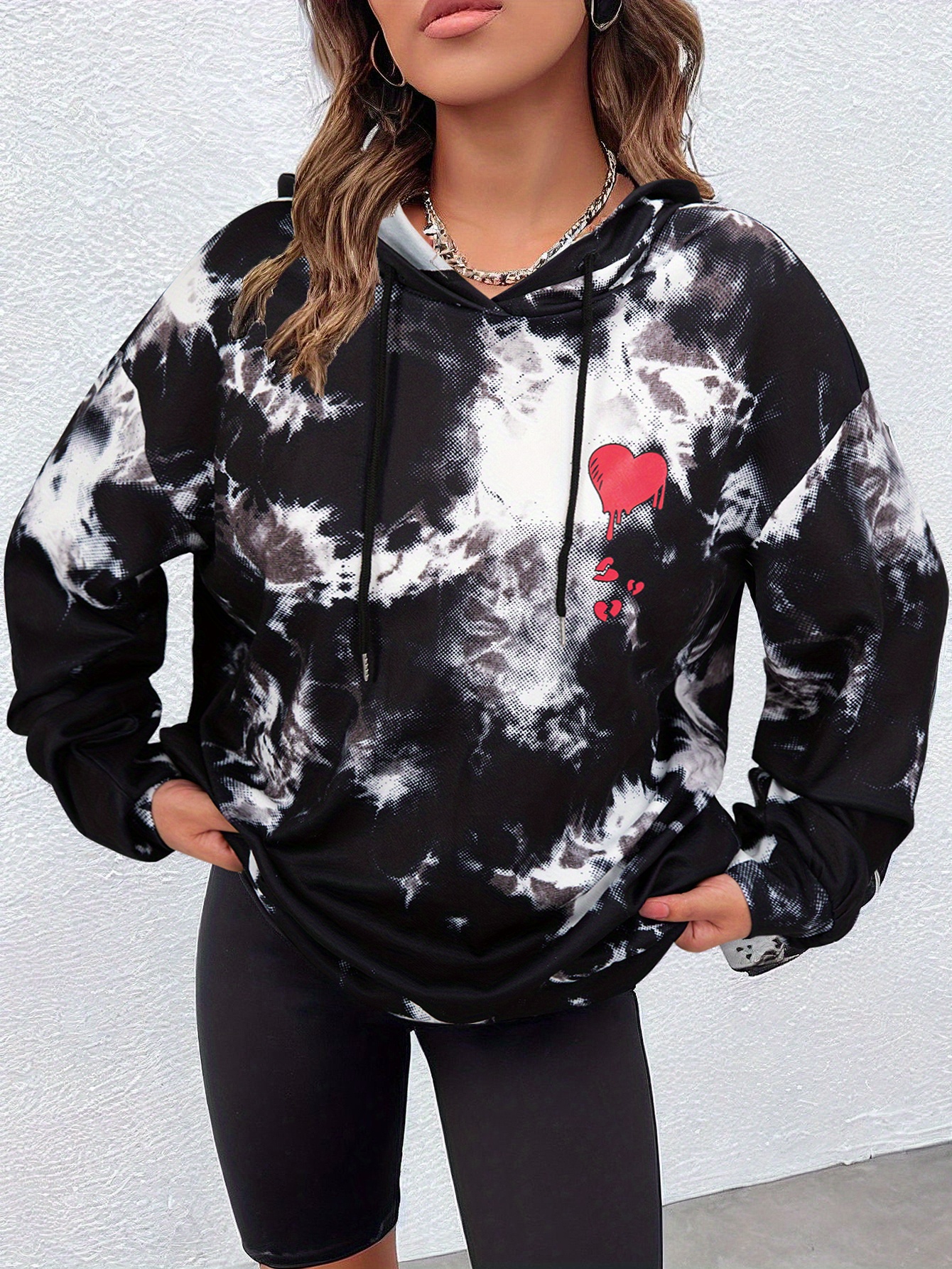 Tie Dye Heart Print Hoodie Sweat shirt À Capuche Décontracté - Temu ...