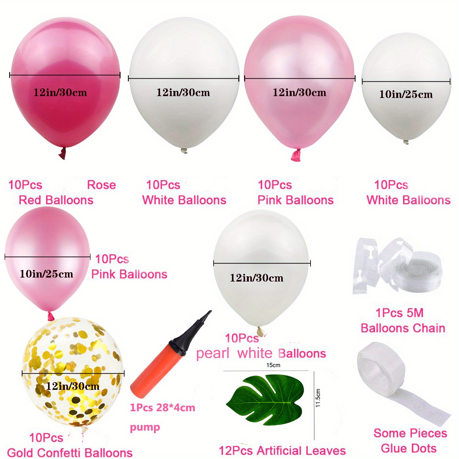 84pcs Kit Globos Rosa Blanco Bodas Arreglo Bodas Cadena - Temu Mexico