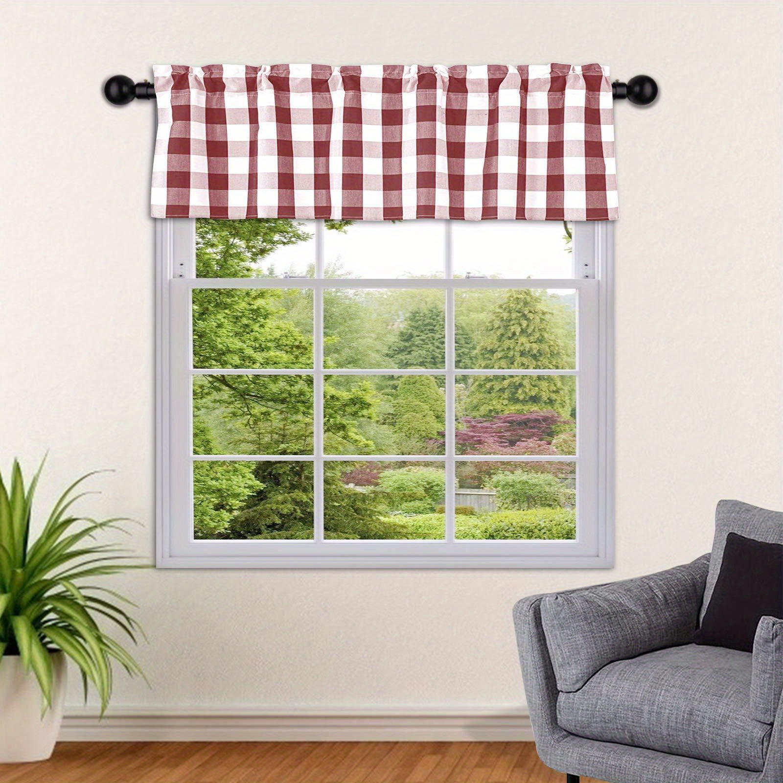 Farmhouse Kitchen Curtains Buffalo Plaid Valances Light - Temu