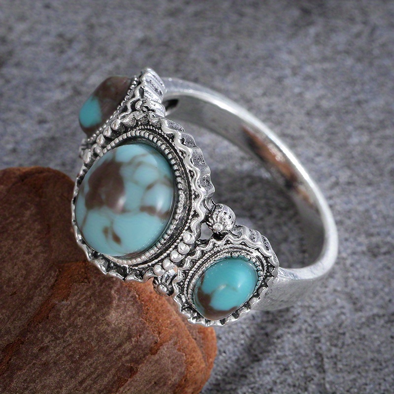 Vintage Bohemian Turquoise Ring Jewelry Single Ring Gift Men - Temu Australia