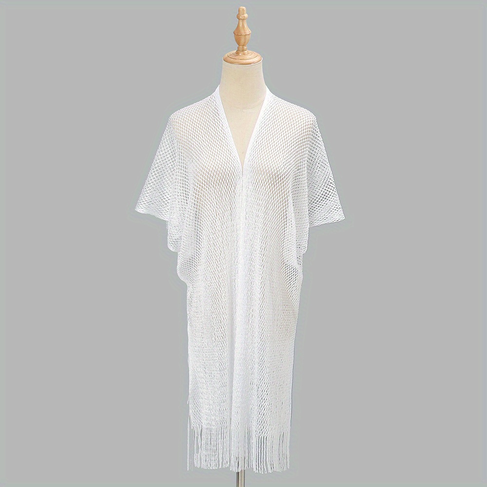 Gradient Color Striped Shawl Large Cape Hollow Tassel Bikini - Temu ...