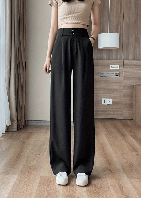 High Waist Button Front Pants Elegant Solid Pants Office - Temu New Zealand