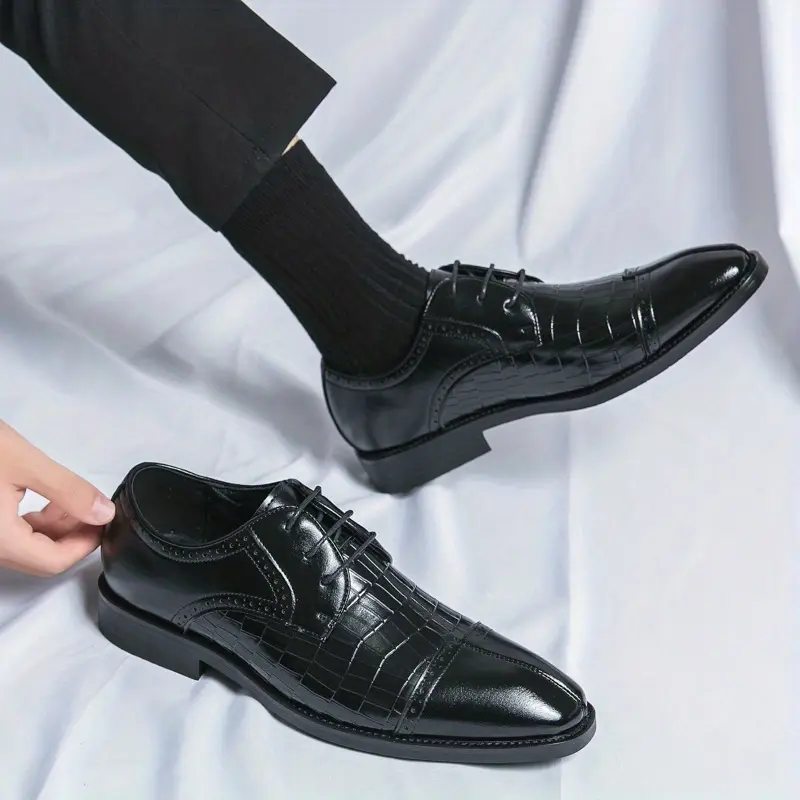 Mens Derby Shoes Lace Up Front Toe Cap Dress Shoes For Men Office