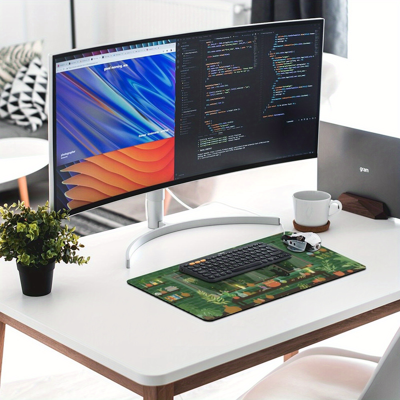 Cute Green Desk Mat Witchy Plants Mouse Pad Cozy Rainy - Temu