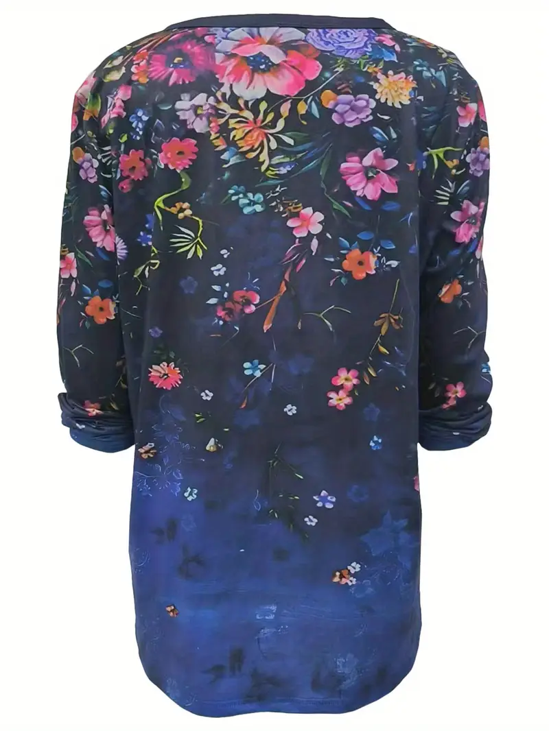 Plus Size Casual T Shirt Womens Plus Floral Print Button Temu United
