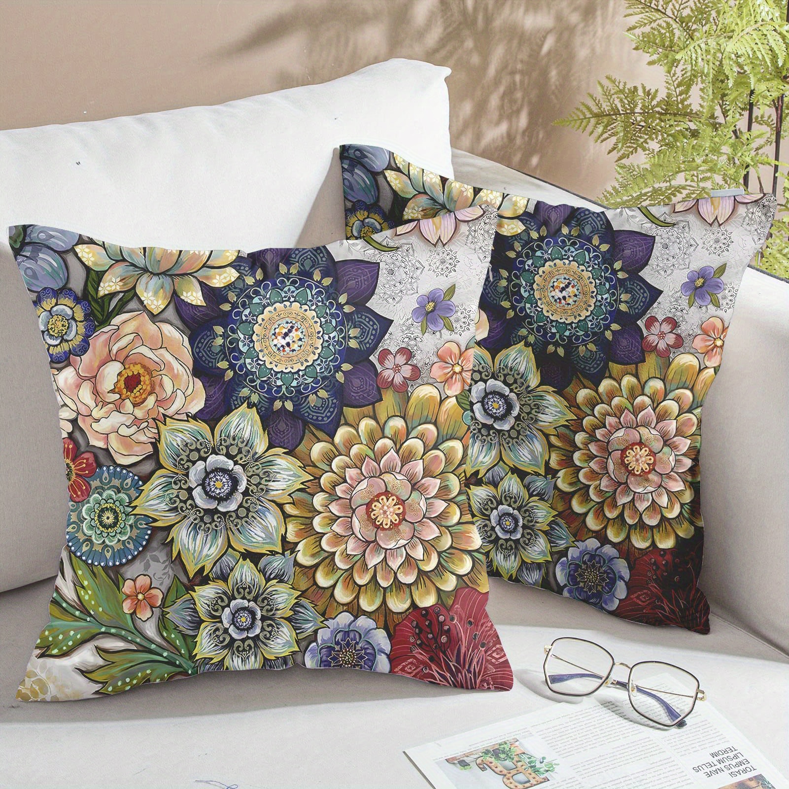 Boho Floral Throw Pillow Cover Bohemian Vintage Flowers - Temu Australia