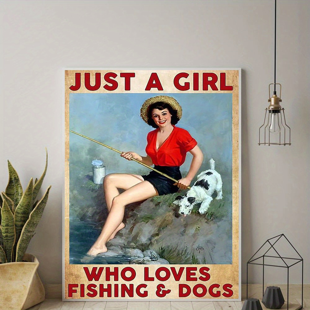 a girl fishing dogs wall decor painting fish - Temu Australia