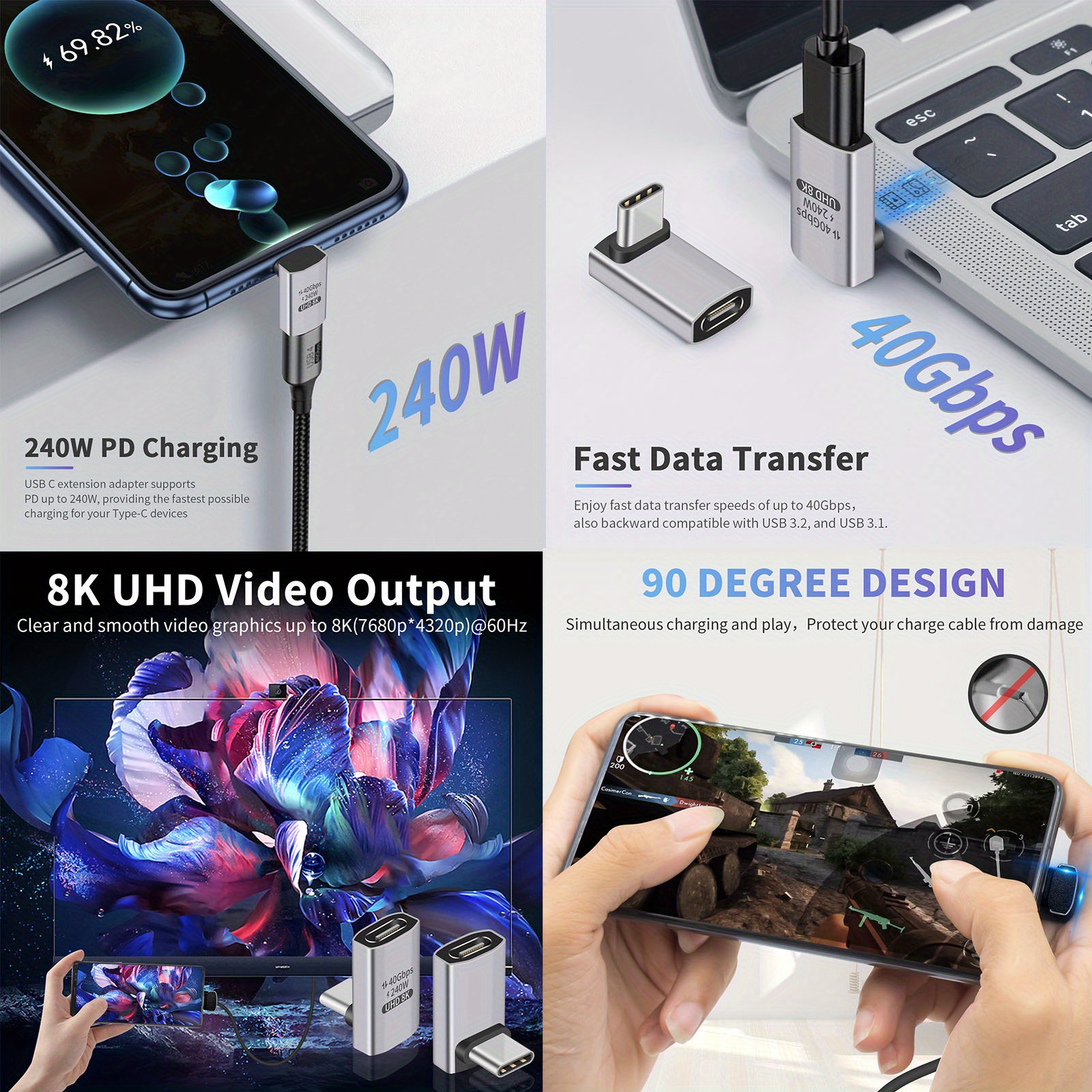 90 Degree Usb Type C Adapter Usb C Male Female Adapter - Temu Australia