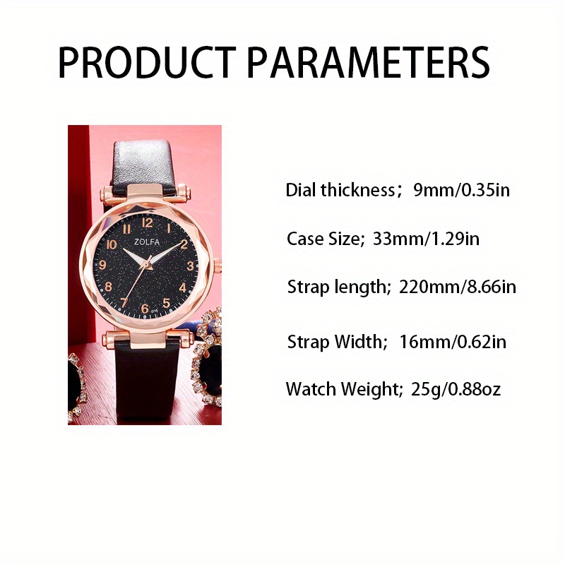 Starry Dial Quartz Watch Fashion Analog Pu Leather - Temu New Zealand