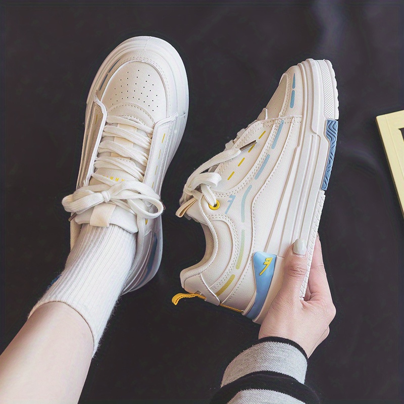 Women's Color Block Lace Sneakers Trendy Board Shoes Thick - Temu ...