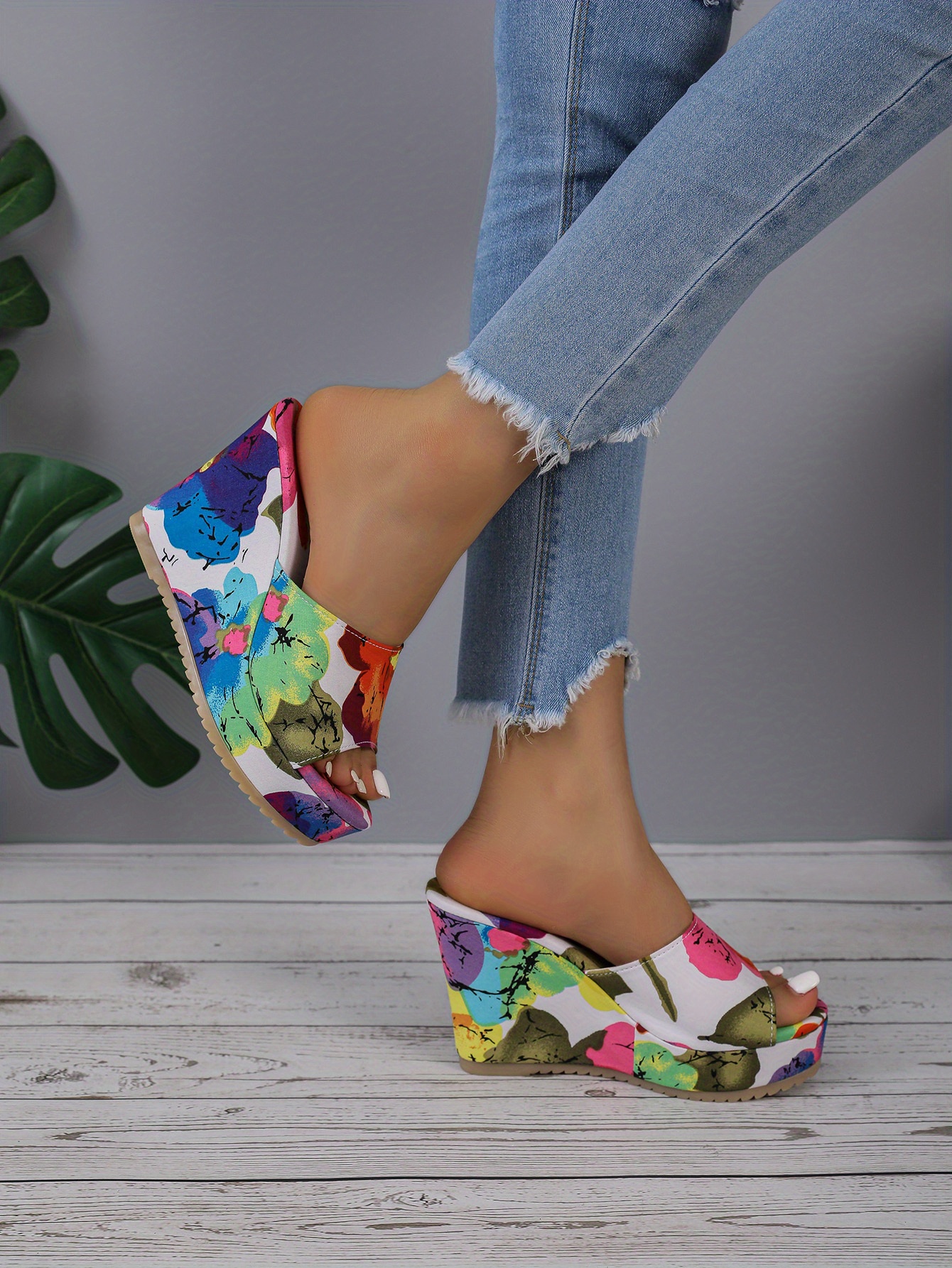 Women's Platform Wedge Sandals Colorful Print Teo Slip - Temu Australia