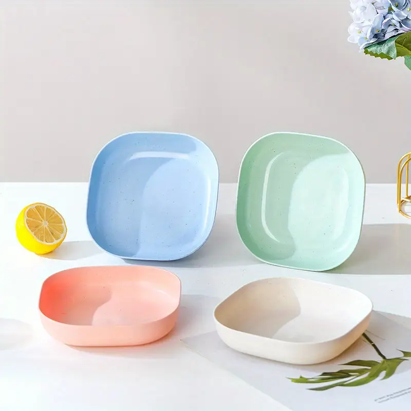 4pcs10pcs 사각 밀짚 접시 작은 경량 깨지지 않는 저녁 식사 접시 세트 비 독성 식기 세척기 및 전 Temu